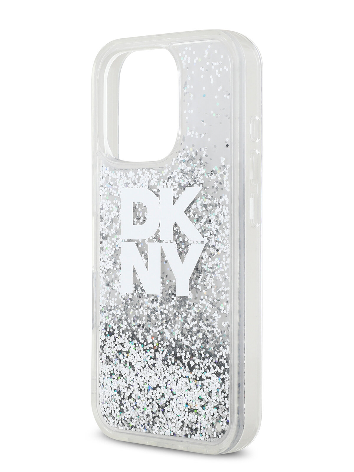 DKNY для iPhone 16 Pro чехол Liquid Glitter Stack Logo Hard White