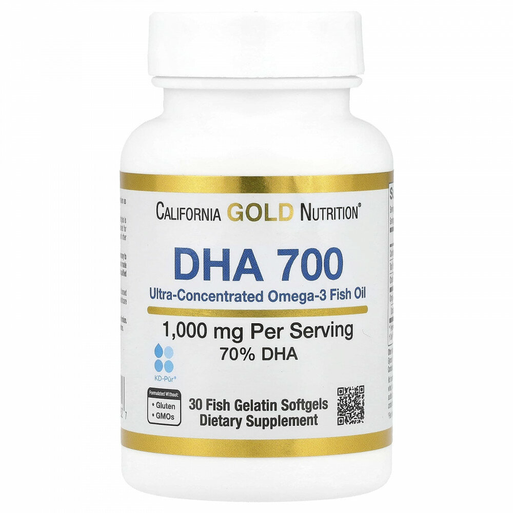 California Gold Nutrition, DHA 700, рыбий жир, ультраконцентрированный, 1000 мг, 30 капсул из рыбьего желатина