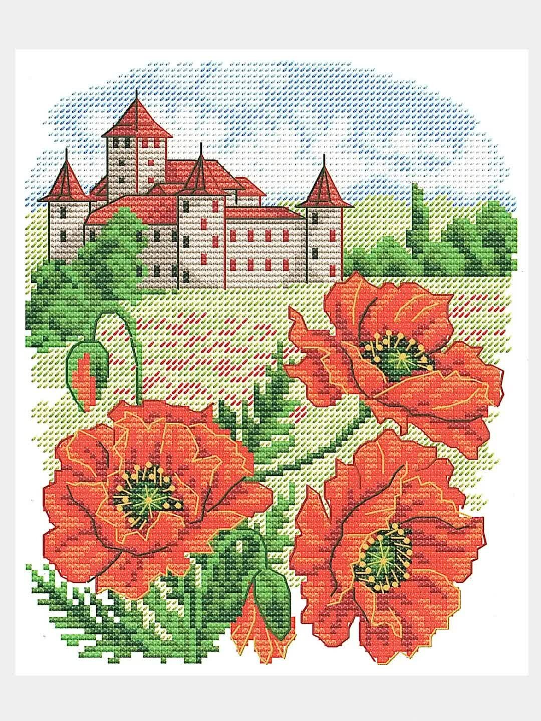 Набор для вышивания крестом Искусница "Этюд с маками" 84х103 см, игла, схема и инструкция