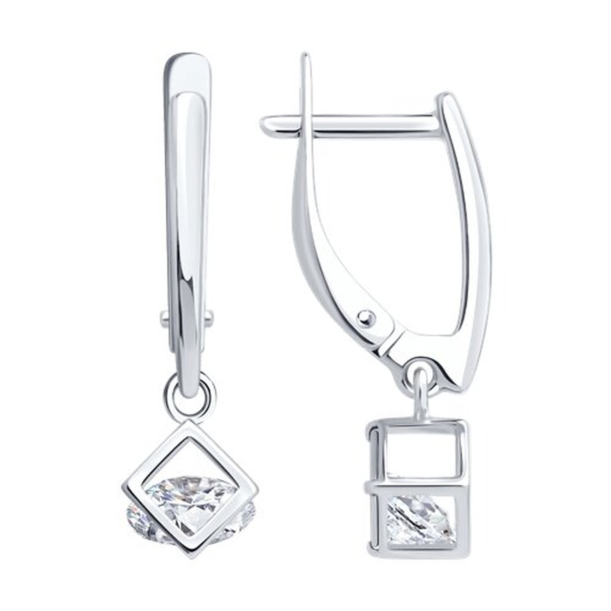 Серьги, серебро, 925 проба, родирование, фианит