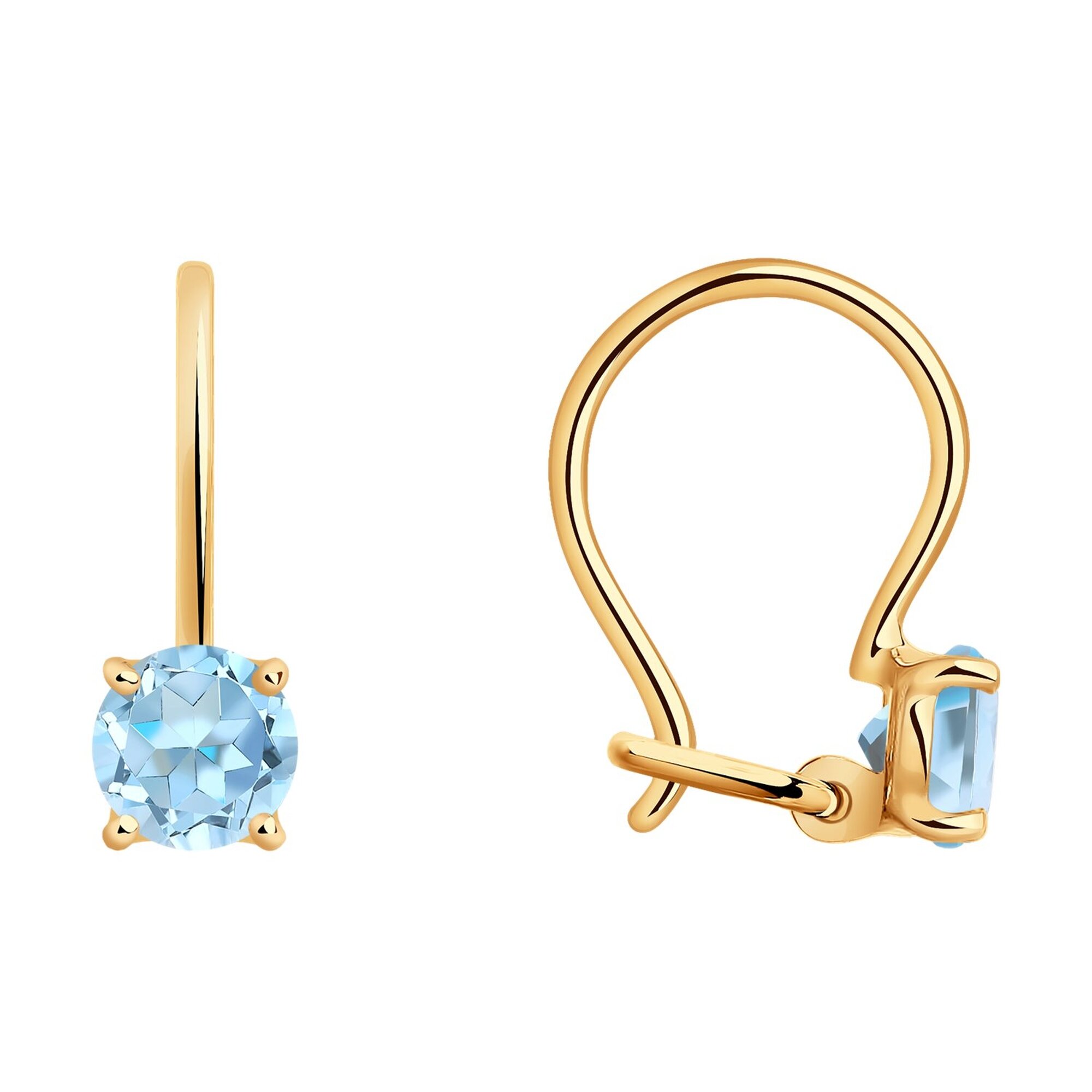 Серьги, красное золото, 585 проба, топаз