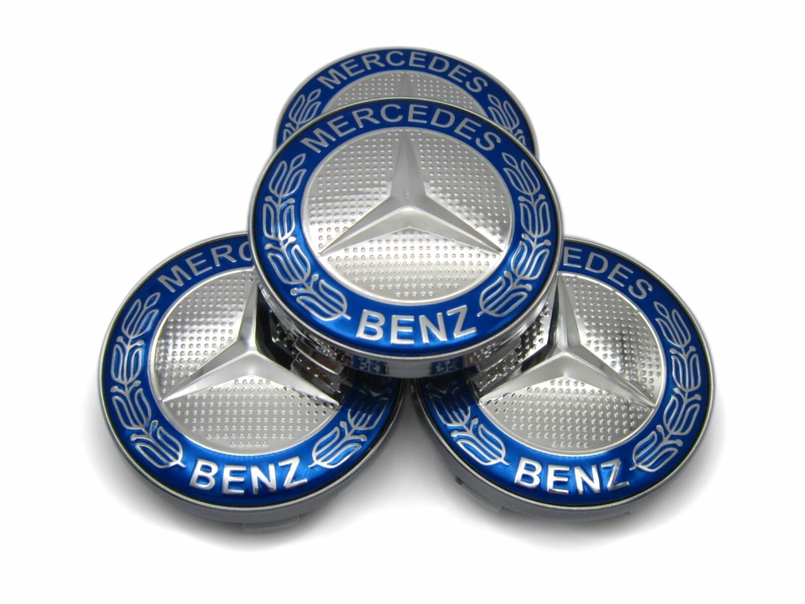 Колпачки заглушки на литые диски Mercedes Benz blue 60/56 мм, комплект 4 шт.