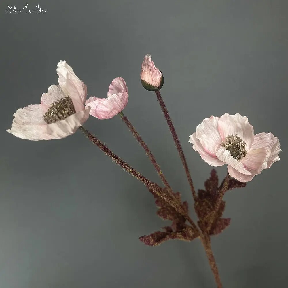 SunMade, винтажный цветок исландского мака, шелковый, 4 штуки Розовый, Light Pink