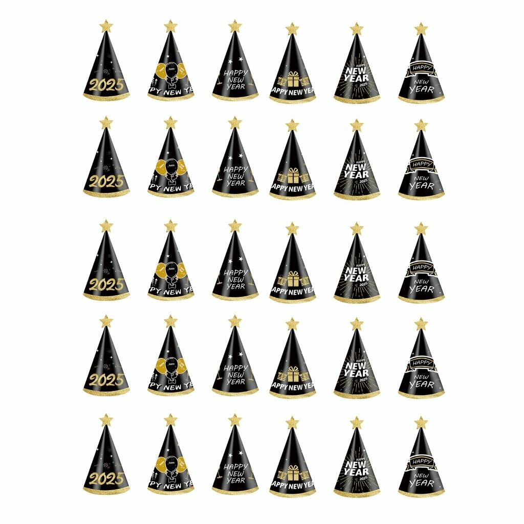 Набор из 30 бумажных аксессуаров для фотосъемки на Новый 2025 год в шляпах для фестиваля