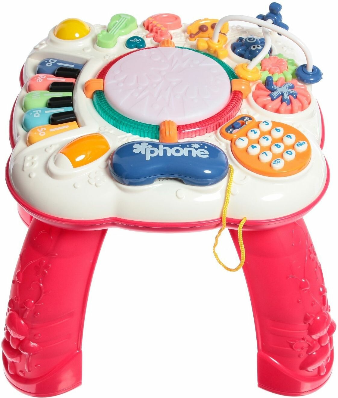 Развивающий музыкальный столик, со световыми и звуковыми эффектами, работает от батареек, для малышей от 1 года, цвет красный
