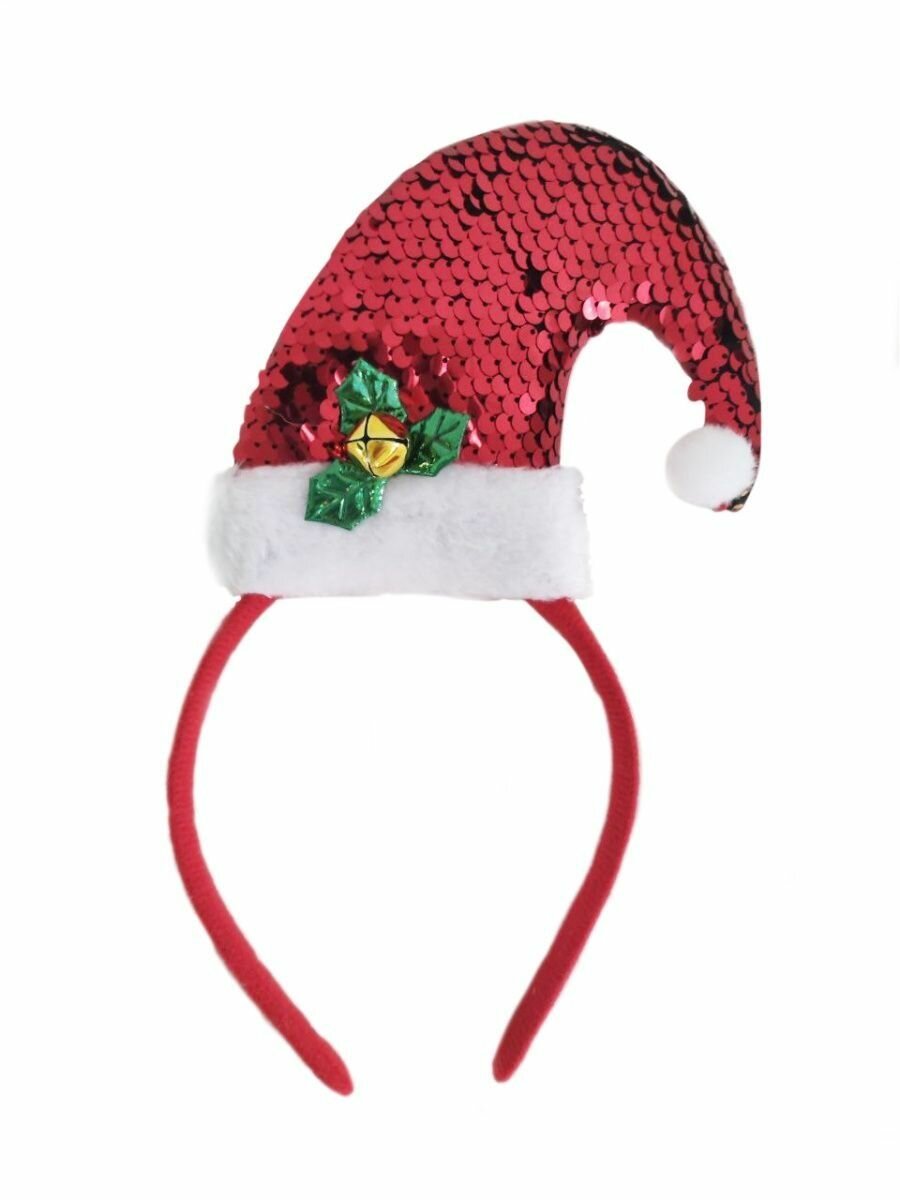 Ободок Новогодний Колпак Красный с пайетками