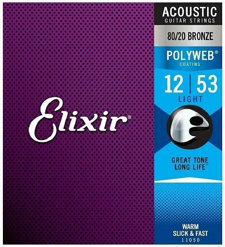 Струны 11050 для акустической гитары Elixir 12-53 Polyweb