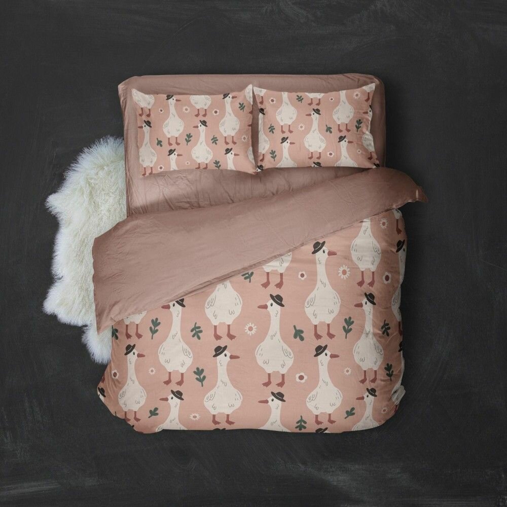 Арт комплект постельного белья Гуси Семейный, 50/70