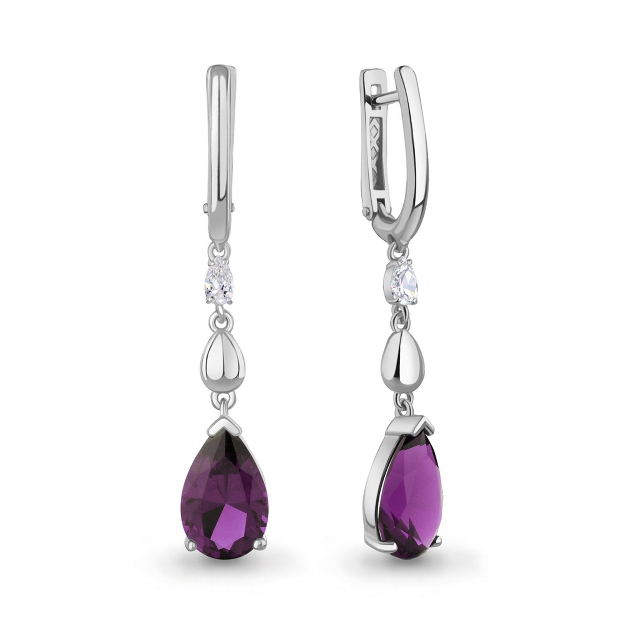 Серьги, серебро, 925 проба, родирование, фианит, аметист