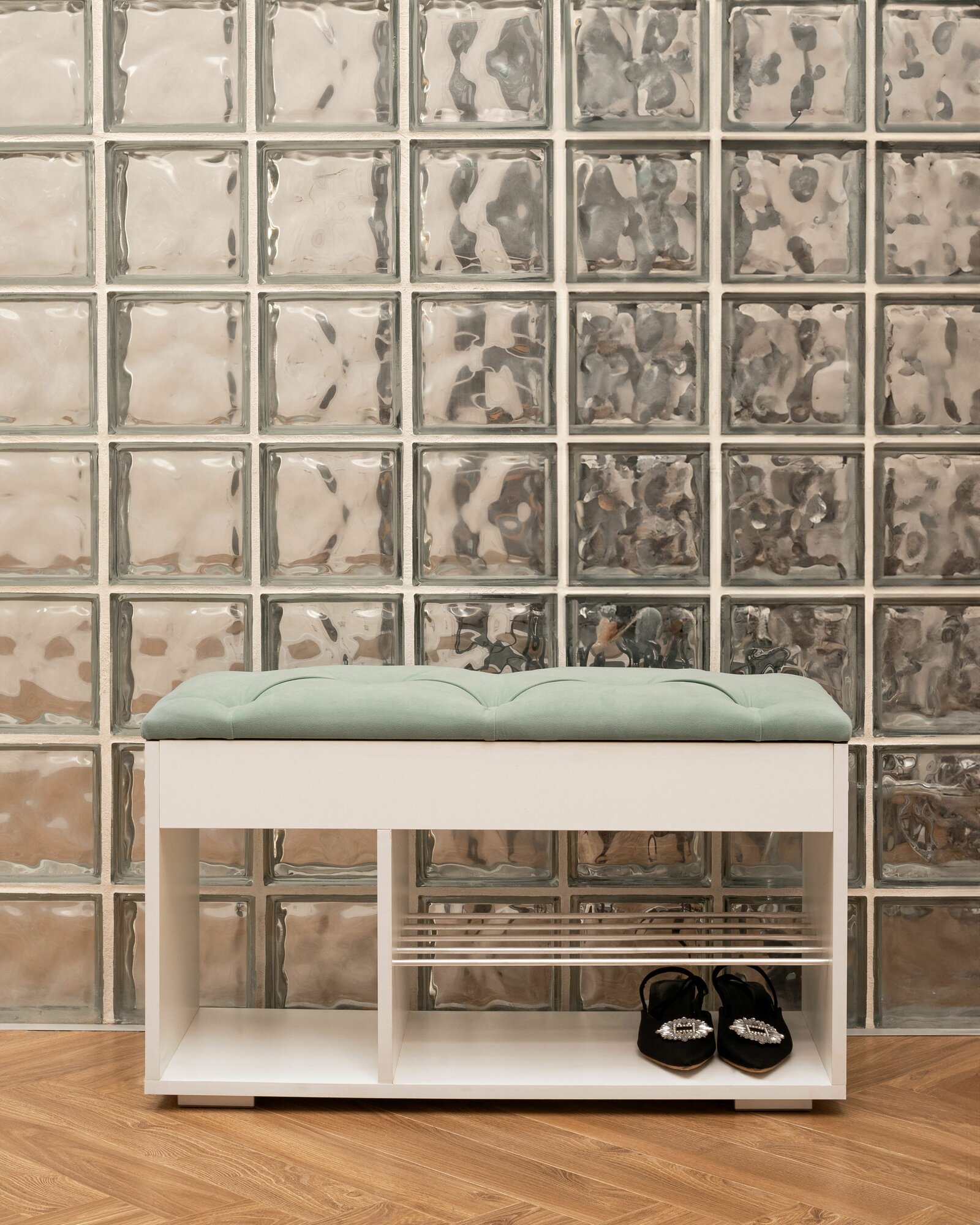 Тумба для обуви Вита, цвет белый, мятный, мягкое сиденье, 81х32х47 см