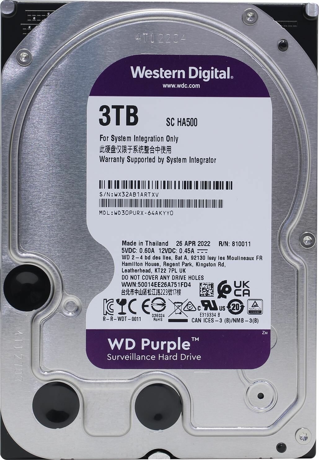 Жесткий диск WD HDD 3TB, SATA III, 3.5" (WD30PURX)