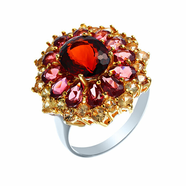 Кольцо, серебро, 925 проба, родирование, родолит, гранат, сапфир