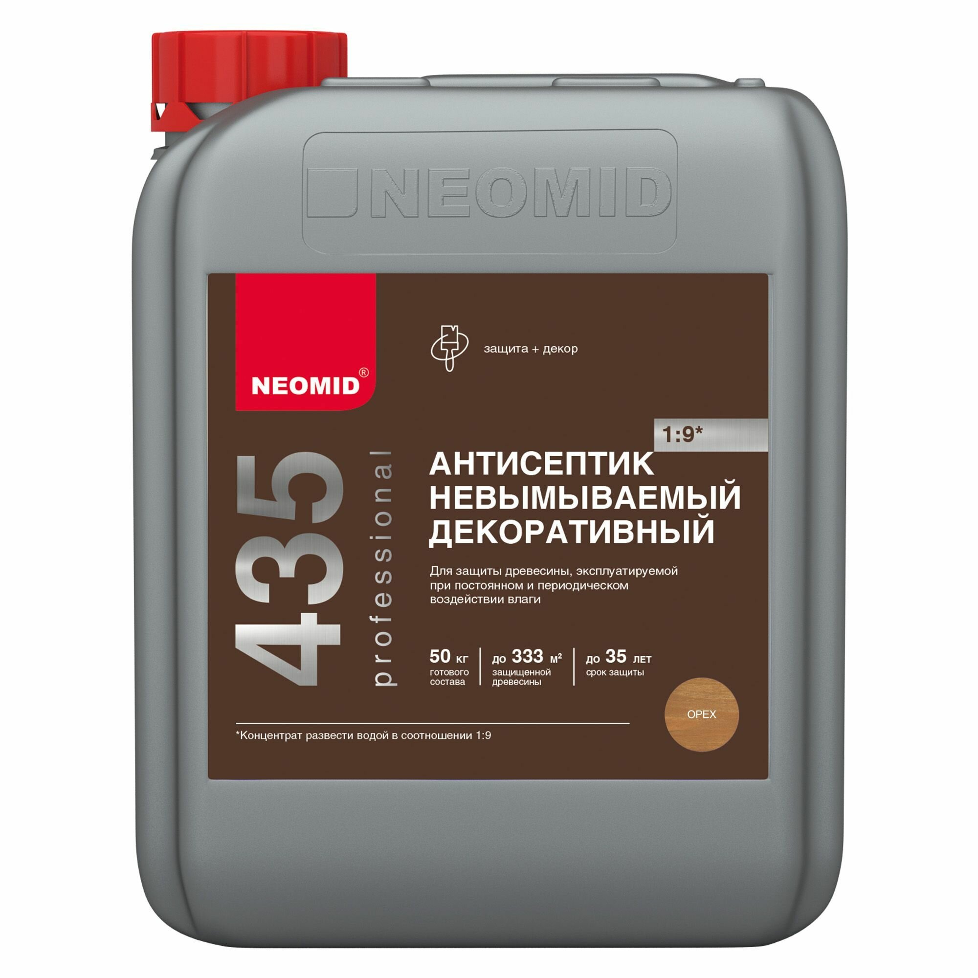 Декоративный невымываемый антисептик NEOMID 435 цвет орех 5 кг.