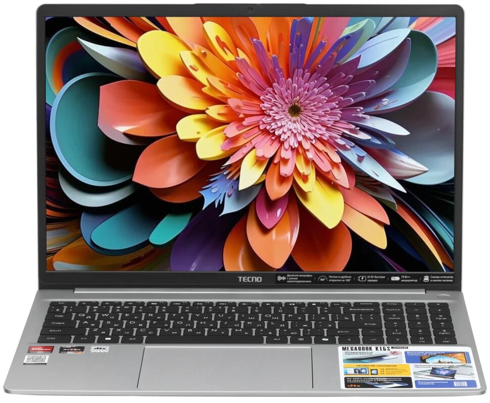 16" Ноутбук Tecno Megabook K16S, AMD Ryzen 7 5800U, RAM 16 ГБ, SSD 512 ГБ, AMD Radeon Graphics, Windows 11 Home, silver
