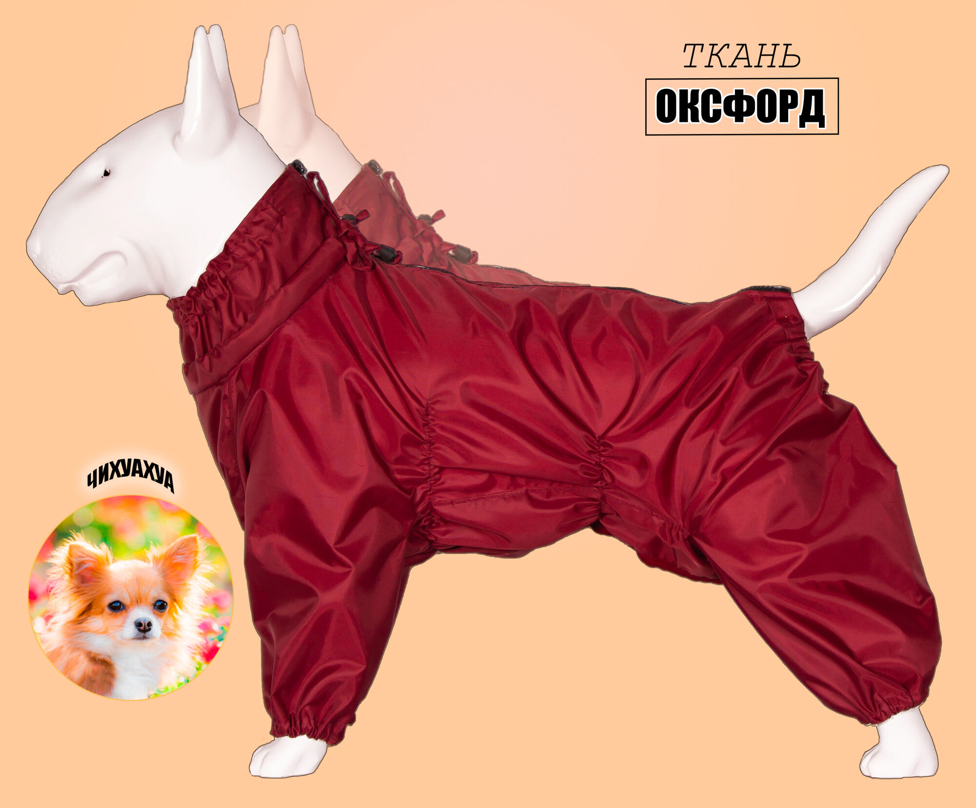 Дождевик-комбинезон для чихуахуа суки, повышенной прочности, цвет бордо