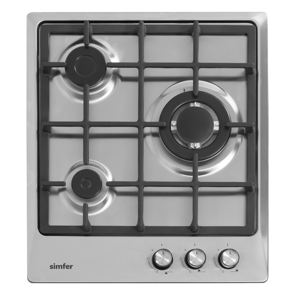 Варочная панель газовая Simfer 45см, газ-контроль, WOK конфорка, электроподжиг, чугунные решетки, 5 ЛЕТ гарантия, турция