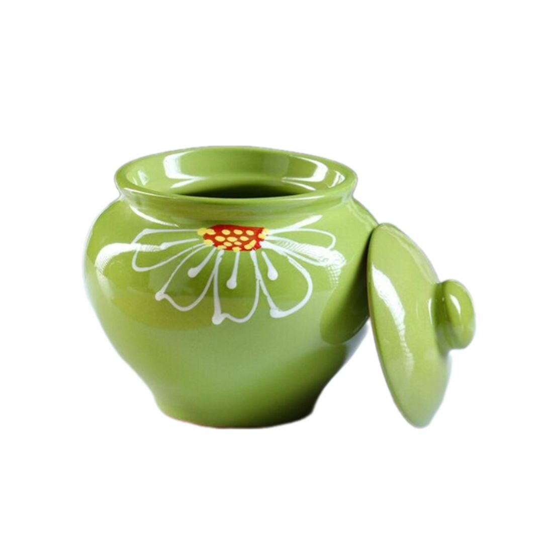 Горшок глиняный для запекания Русский "Ромашка зеленая", с крышкой, объем 0.5 л, ширина 13 см, высота 12 см