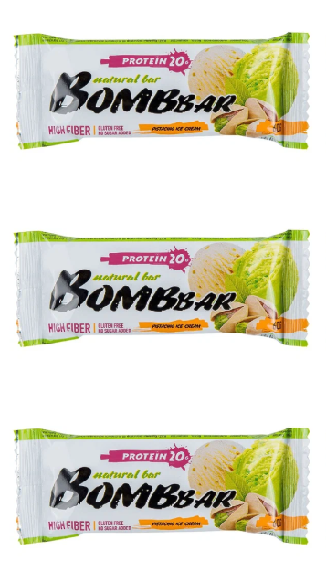 Батончик Bombbar с высоким содержанием протеина, Фисташковый пломбир, 60 гр, 3 шт