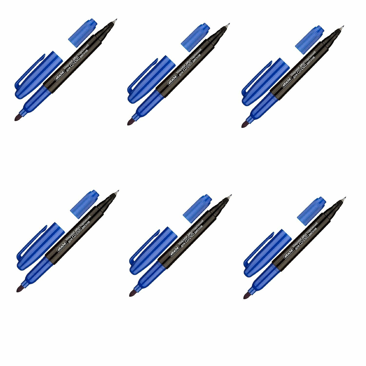 Attache Маркер для Cd, синий двусторонний 0,7-1,0 мм, 6 уп.