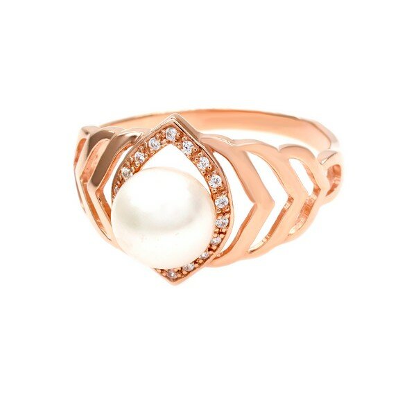 Кольцо, серебро, 925 проба, родирование, жемчуг пресноводный