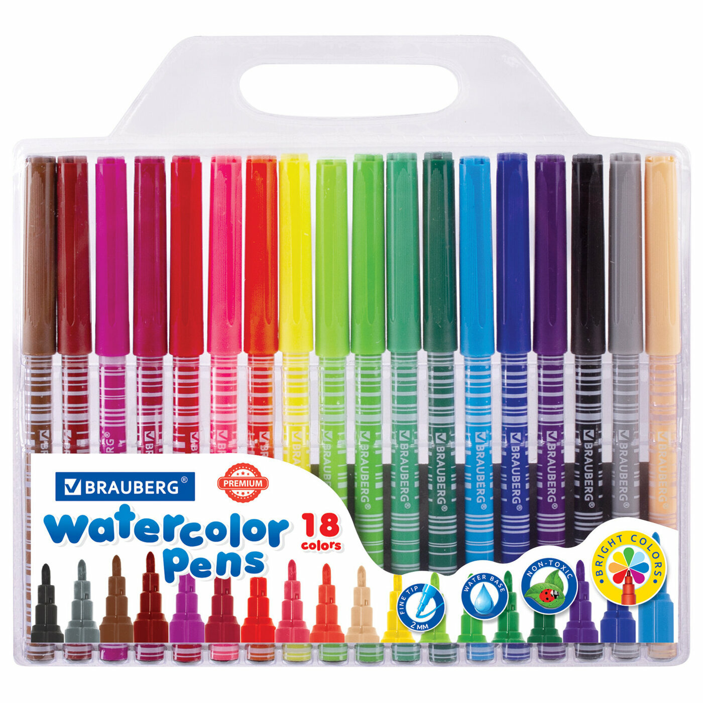 Фломастеры Brauberg Premium, 18 цветов, корпус с печатью, вентилируемый колпачок (151943)