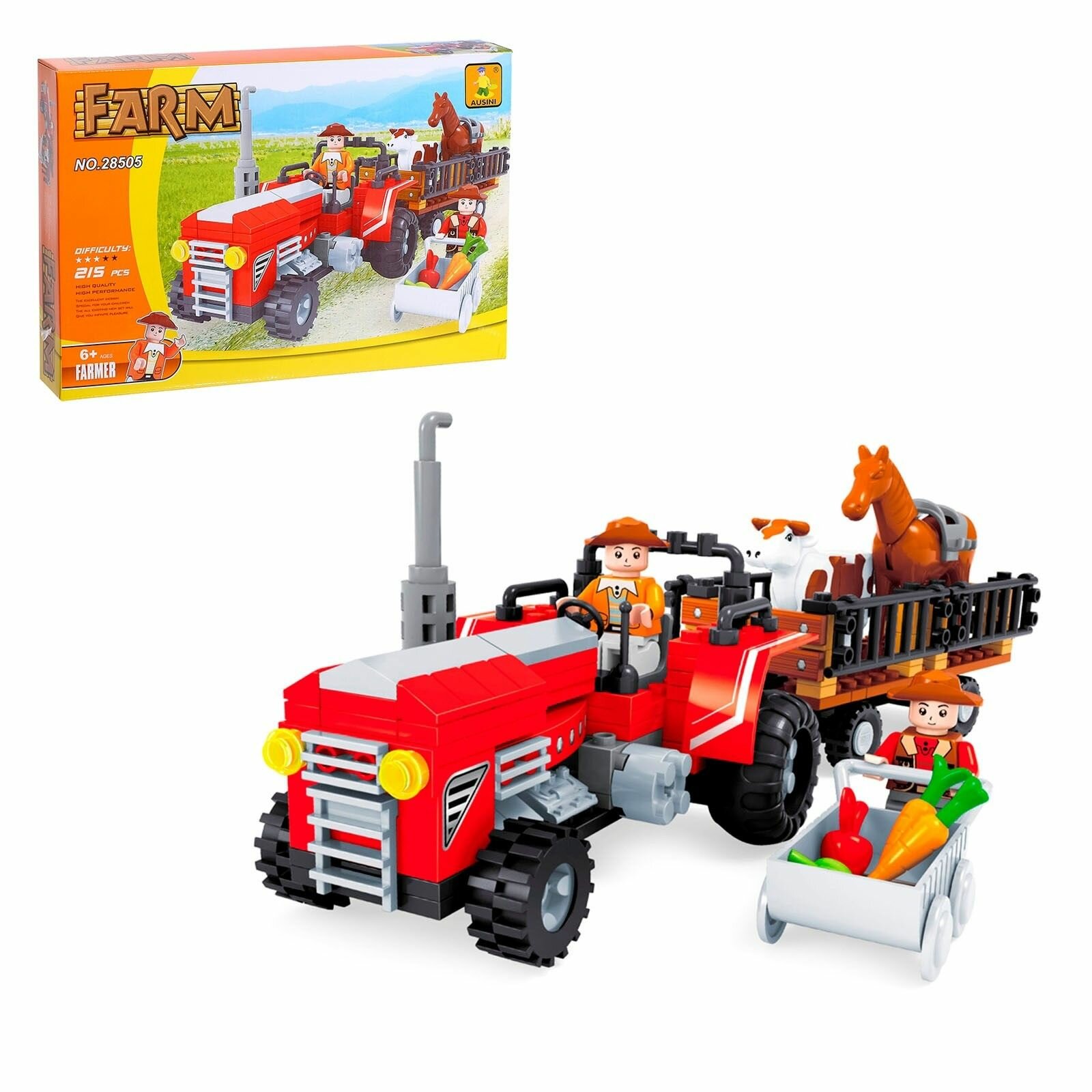 Конструктор Ausini Ферма, "Трактор с животными", 215 деталей