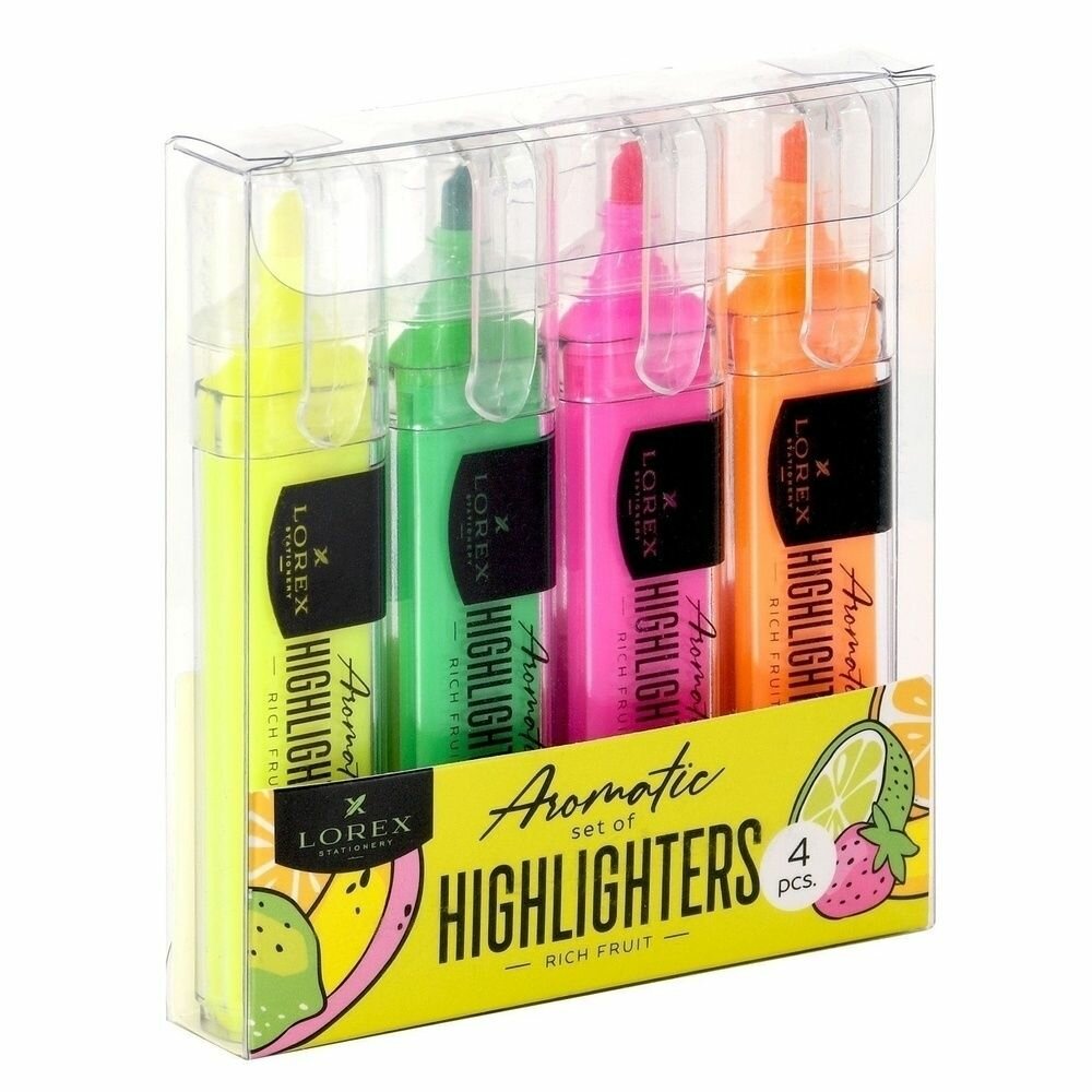 Текстовыделители LOREX "Aromatic", неон, 4 цвета, 1-3,5 мм (LXTMA-RF4)