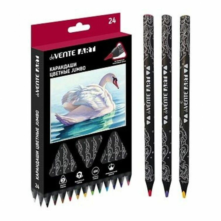 Карандаши цветные deVENTE 24 шт, Jumbo Art 4 мм, трехгранные, картонная упаковка