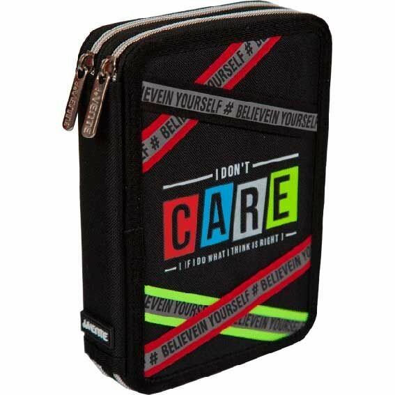 Пенал deVENTE 2 отделения, 205х140х52, "Don't Care" текстиль, на молнии (7012328)