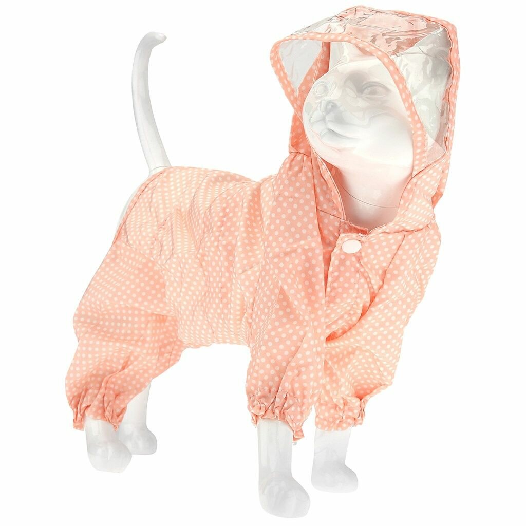 Комбинезон для собаки Pet Toys "Горошек", прозрачный козырек, 2XL, длина 40 см, обхват груди 54 см, шеи 44 см, Персиковый