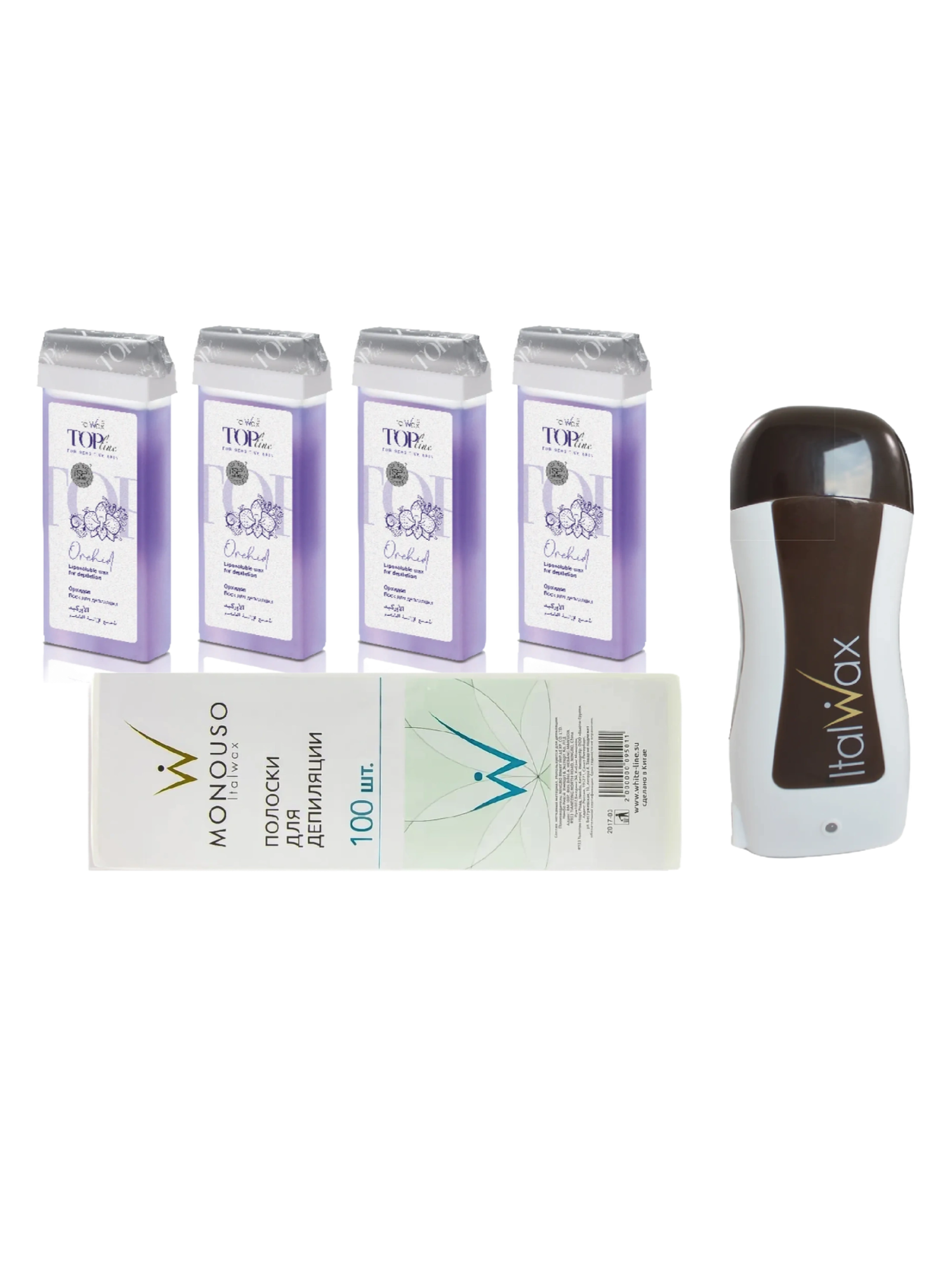 Набор для восковой депиляции Орхидея ITALWAX Top Line Orchid, 4 картриджа+нагреватель+полоски