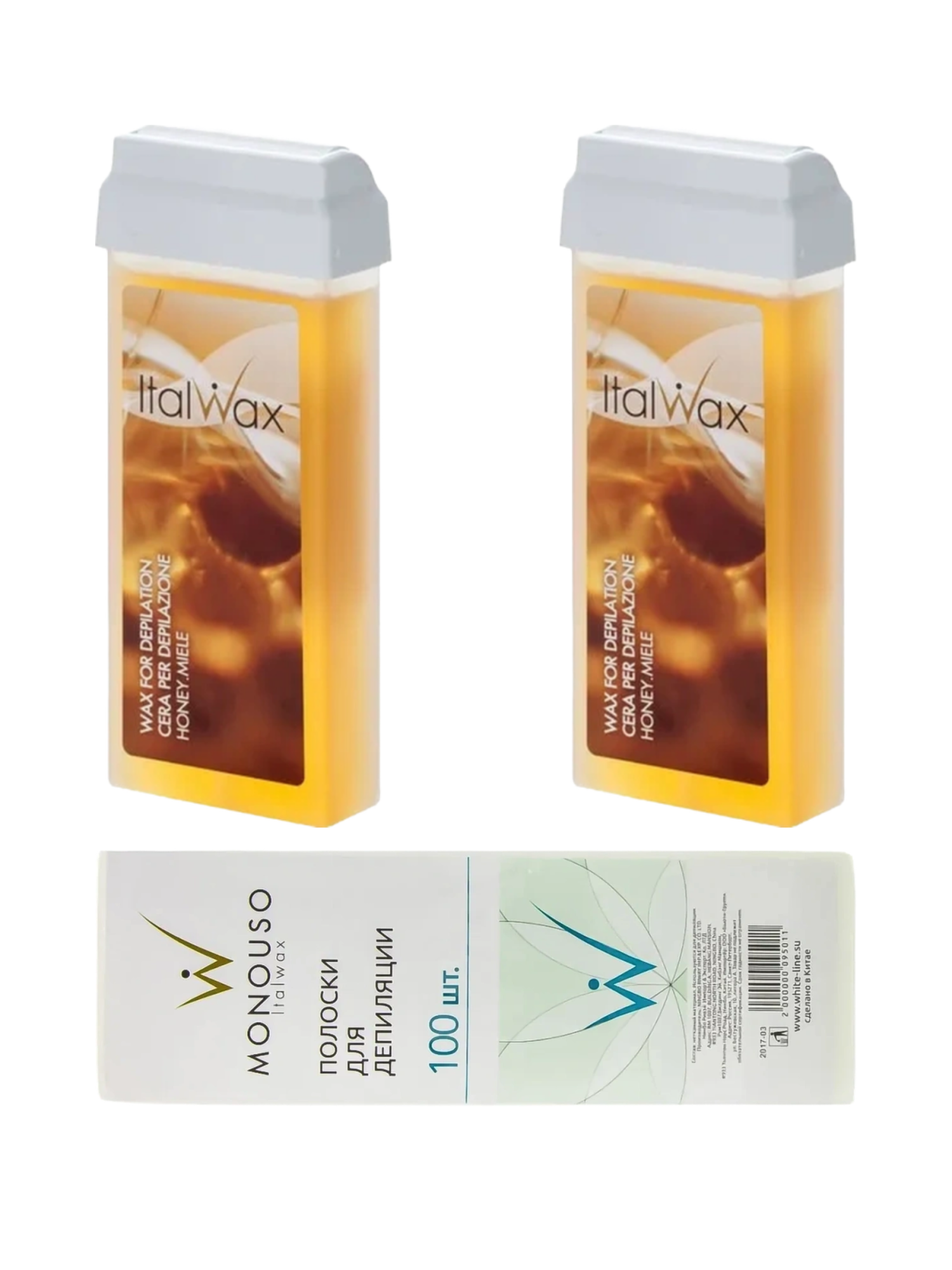 Набор для восковой депиляции Мед ITALWAX NATURA Honey, 2 картриджа+полоски