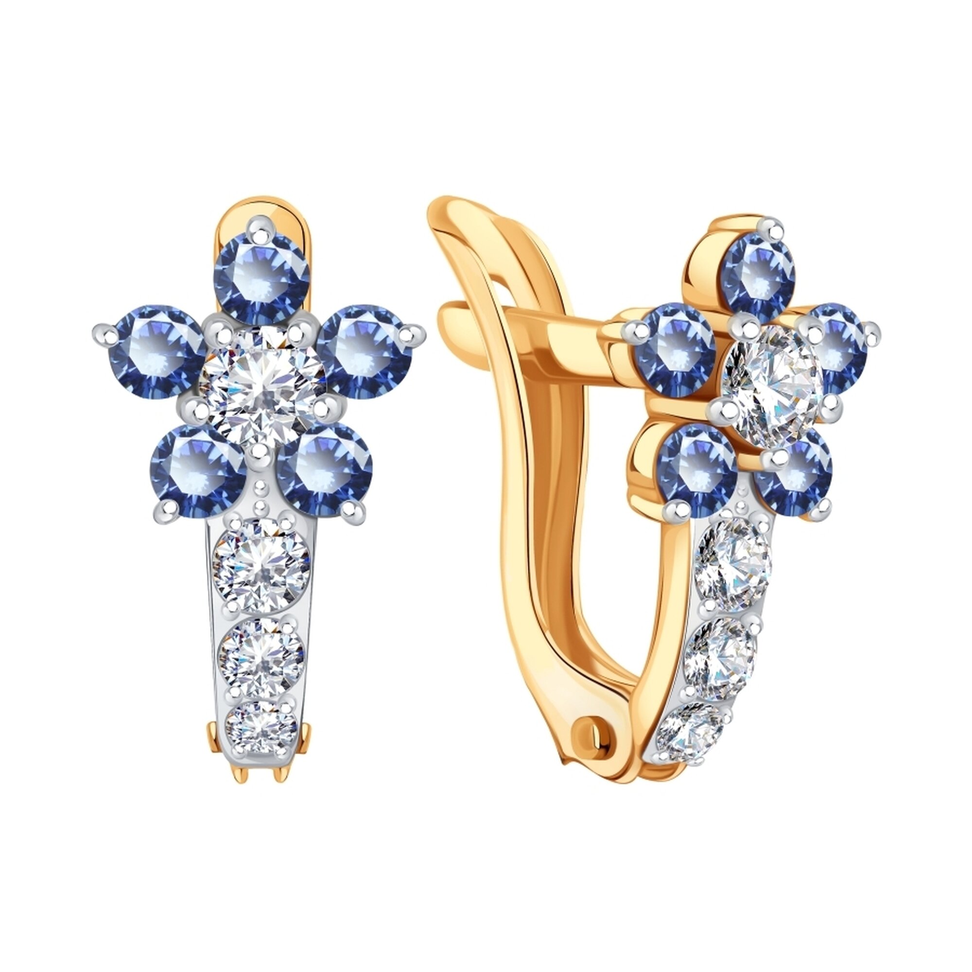 Серьги, красное золото, 585 проба, фианит