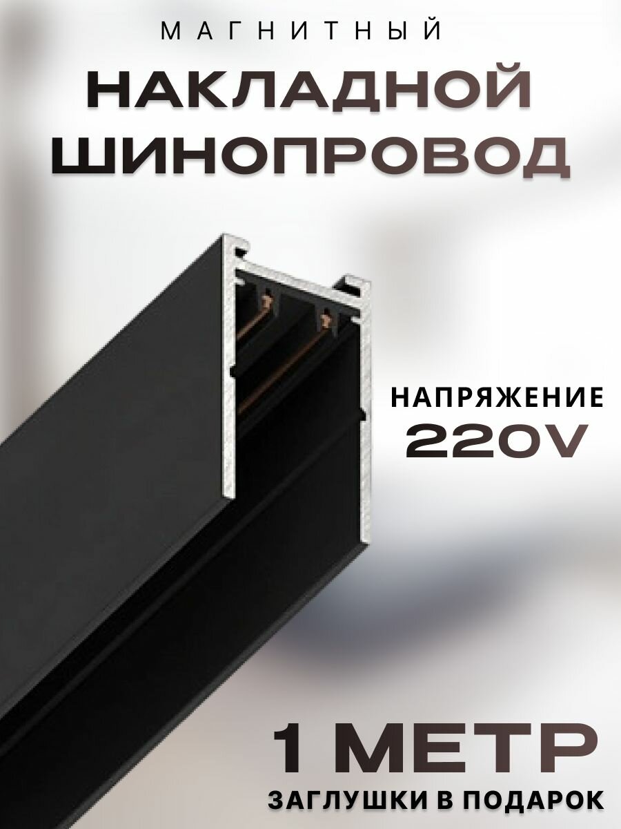 Накладной - подвесной магнитный трековый шинопровод 220V 1 метр