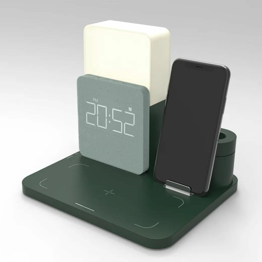 Колонка-ночник с беспроводной зарядкой, часами и радио