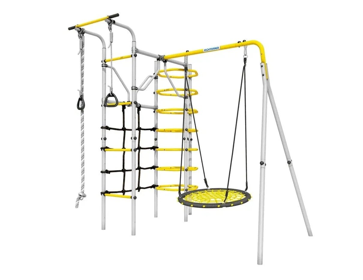 Детский спортивный комплекс для дачи ROMANA космос желтый/серый + качели-гнездо
