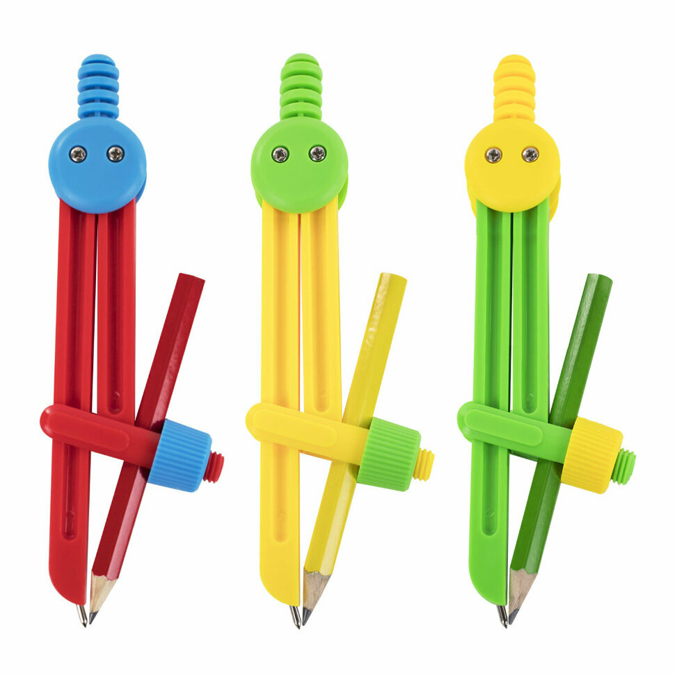 Циркуль пифагор пластиковый, с карандашом, 110 мм, в чехле, 210236, 210236