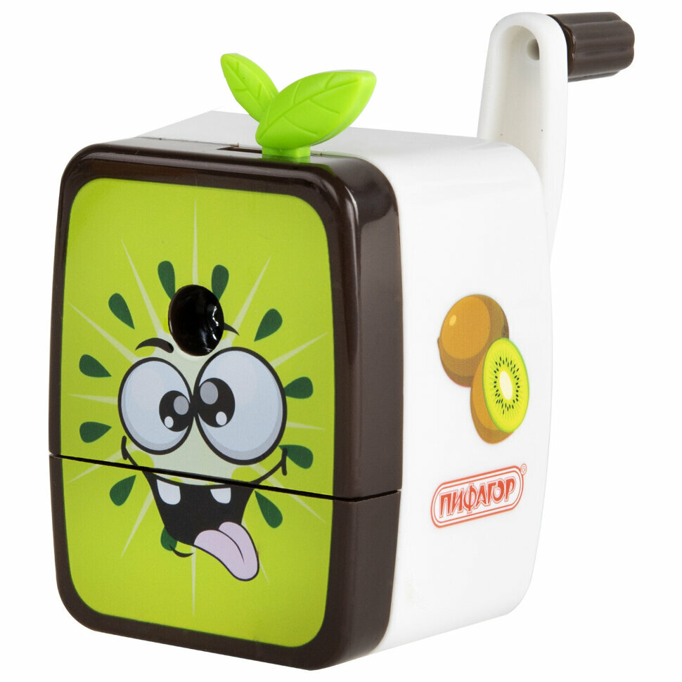 Точилка механическая пифагор "Киви", корпус белый/салатовый, 270428, 270428