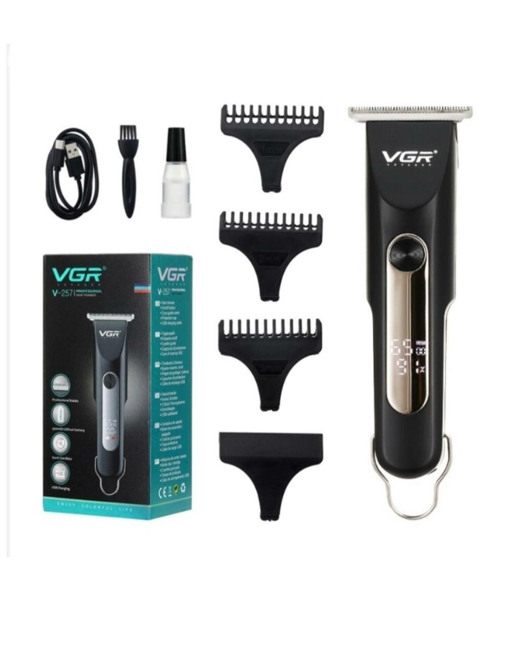 Триммер для бороды VGR V-257, нержавеющая сталь, влагозащита, зарядка USB
