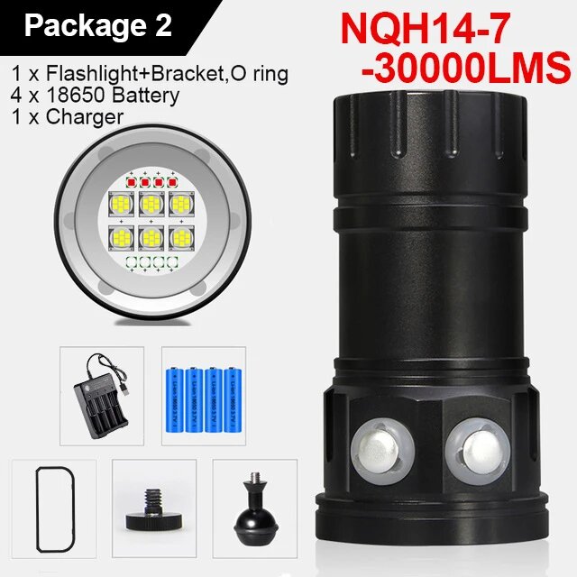 Тактический подводный фонарь Natfire 30000 люмен NQH14-7 with battery