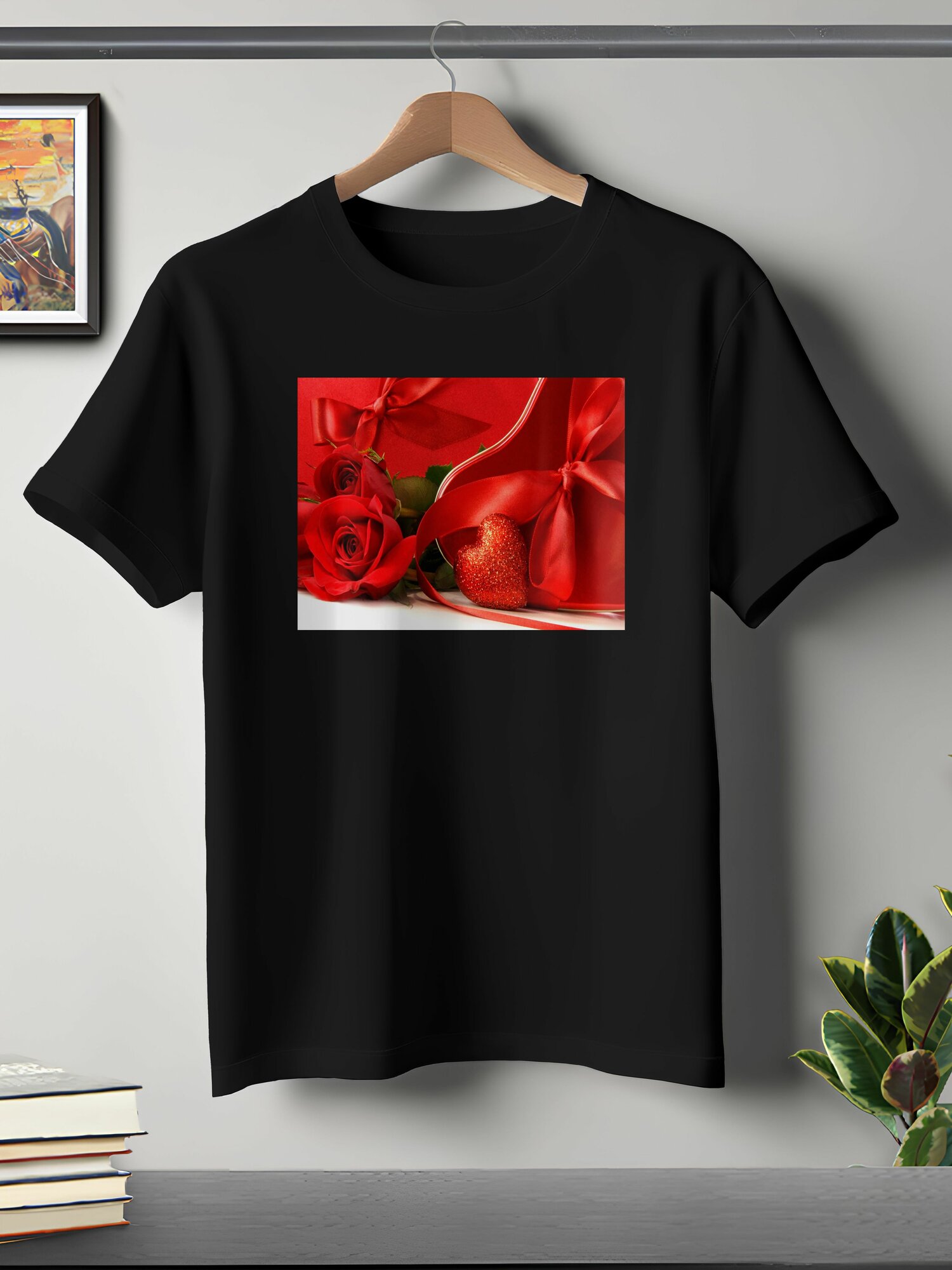 Футболка ONEQ унисекс 48-50 (L) размер с принтом День Святого Валентина, черная