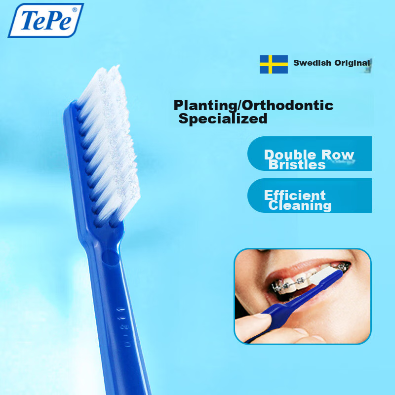 Tepe Swedish Orthodontic Toothbrush with Soft Bristles for Adults, Double-Row U-Shaped Groove for Cleaning Teeth Between Braces And Retainers