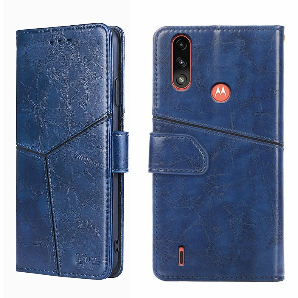 Чехол-книжка MyPads для Motorola Moto E7 / E7i Power / Моторола Мото E7i Power, объединяет геометрию (темно-синий)