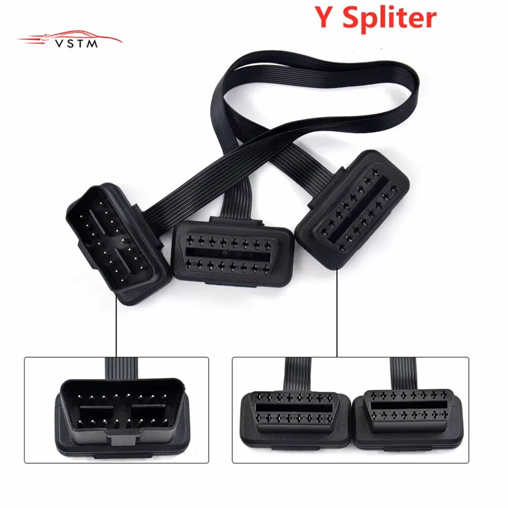 Двойной разъем OBDII, 30 см, Y-разветвитель OBD OBD2, 16-контактный разъем «папа-мама», плоский + тонкий, как лапша ELM327