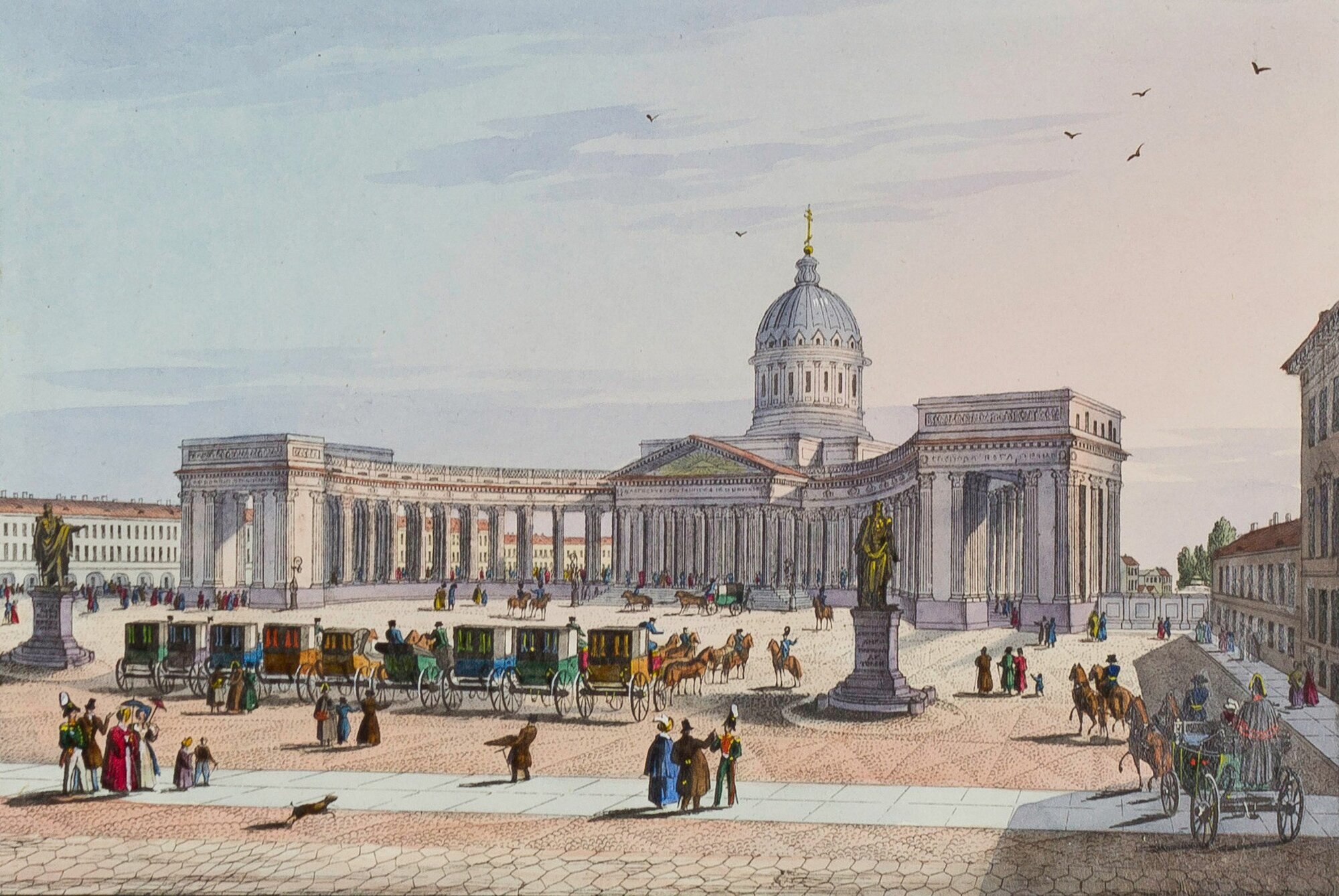 Картина Беггрова Карла Петровича Казанский собор, статуи Барклая де Толли и Кутузова 80х53 см