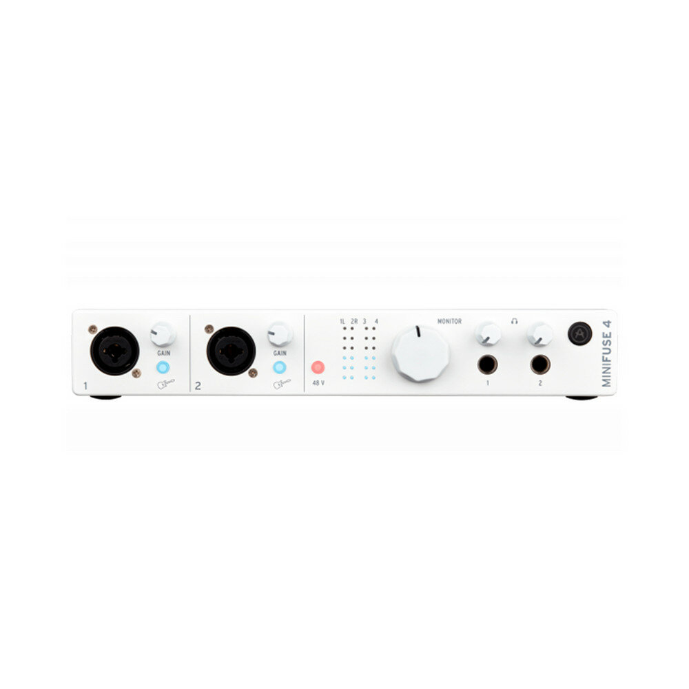 Аудиоинтерфейс USB [800113] Arturia [MiniFuse 4 White] 24бит/192кГц, два комбинированных входа XLR-1/4” (микрофонный/линейный/инструментальный) +48 В, два входа 6,3 Jack, 4 выхода 6,3 Jack, 2 выхода для наушников, MIDI In/Out, 2x USB Hub