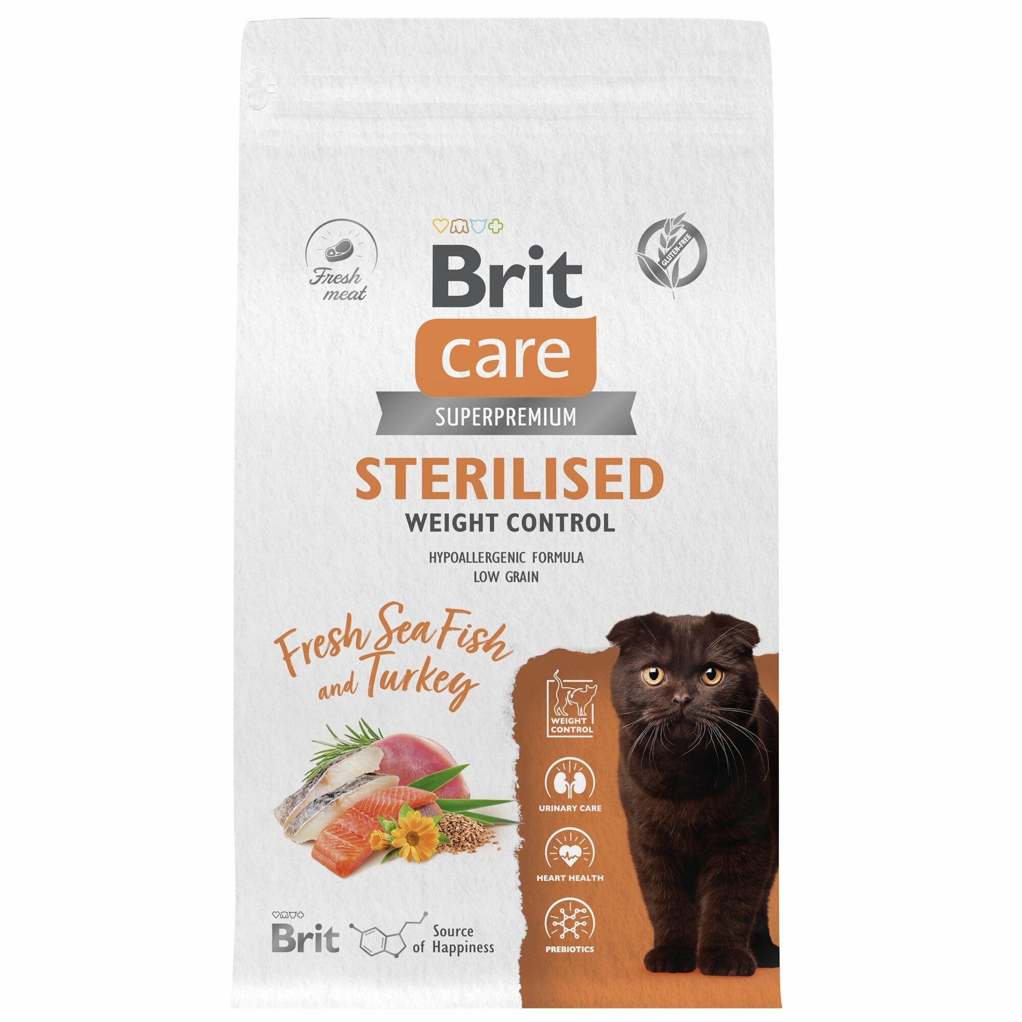 Сухой корм для кошек Brit Care Cat Superpremium Sterilised Контроль веса морская рыба, индейка,1.5 кг