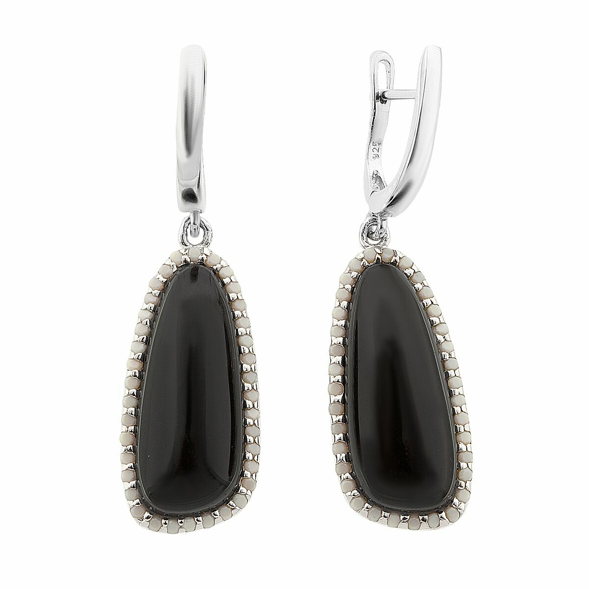 Серьги, серебро, 925 проба, родирование, оникс