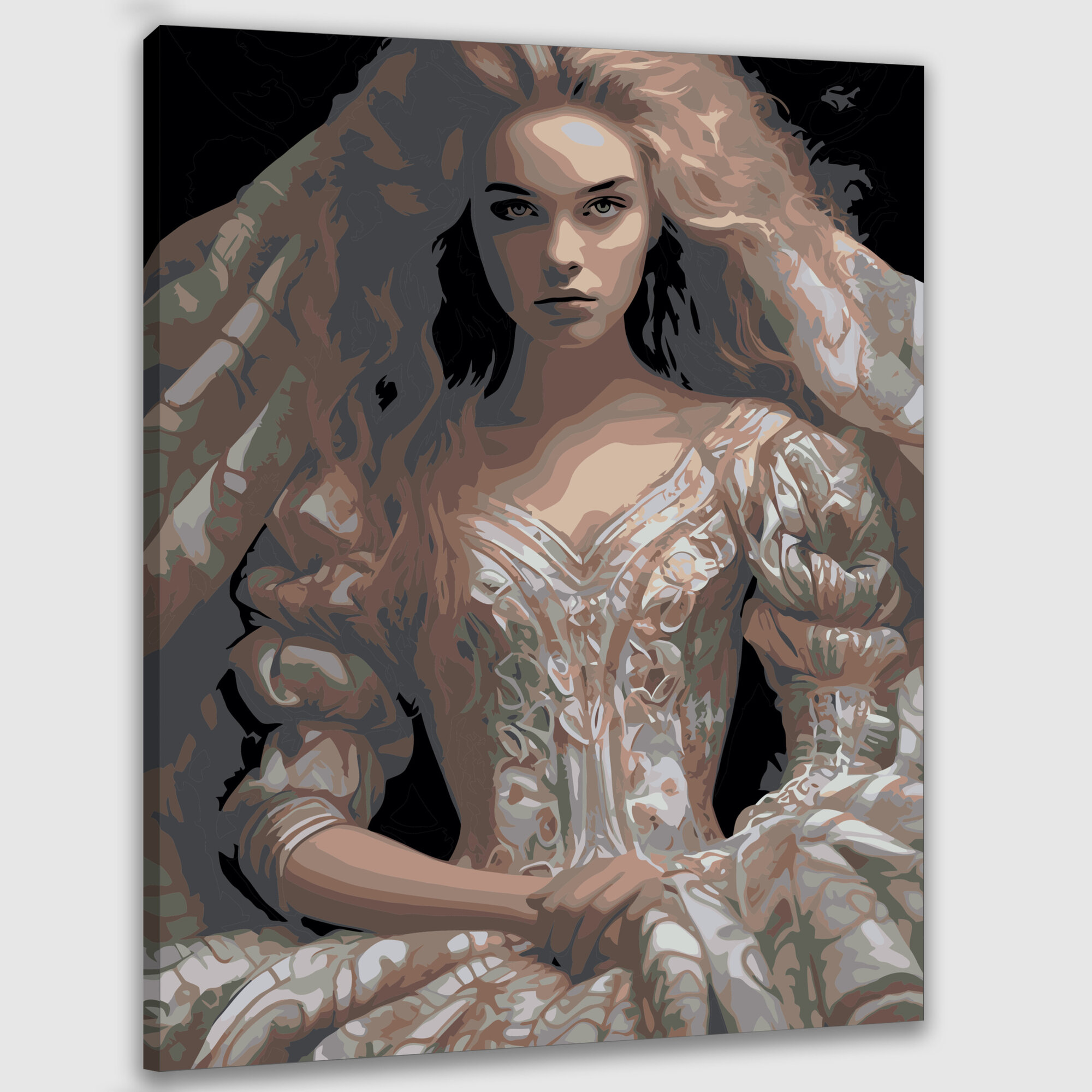 Картина по номерам 40x50 см, фарфоровая кукла, изысканное платье, масляная картина, текстура кожи, узоры и слои платья