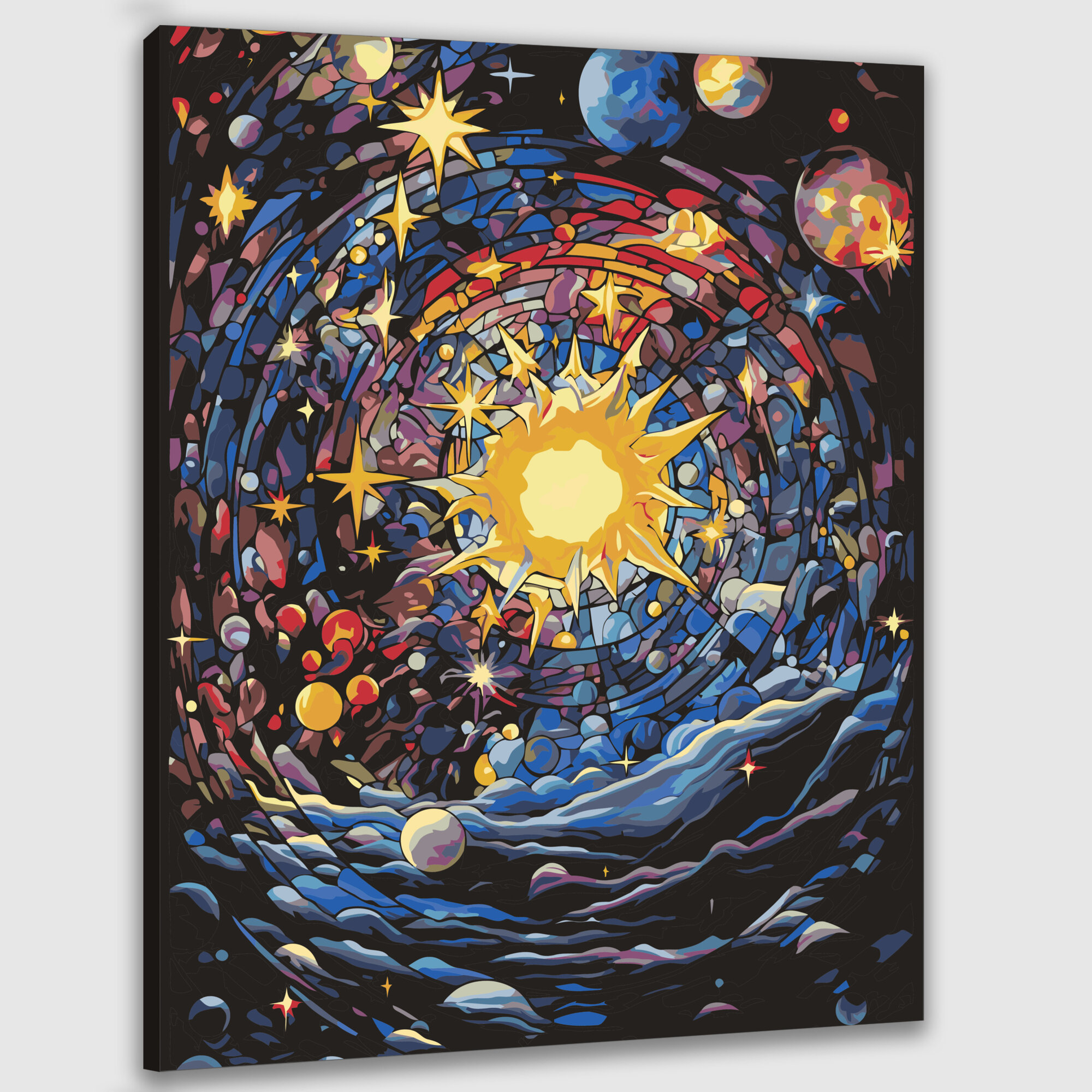 Картина по номерам 40x50 см, витраж, космическая мозаика, узоры, цвета, небесные тела, планеты, космические явления
